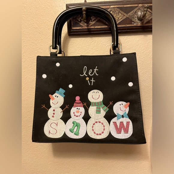 Kim Rogers | Bags | Kim Rogers Black Satin Let It Snow Christmas ...